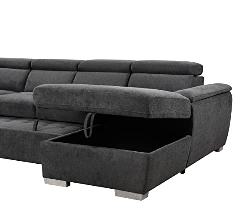 FANYE Gray Corner Sectional Sleeper Reversible Storage Chaise, Modern Convertible Practical Sofa W/Pull Out Sleep Couch Bed for Home Apartment OfficeGray U-Shaped