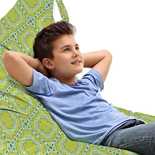 Ambesonne Mosaic Lounger Chair Bag, Vintage Style Floral Monochrome Tile Like Repetition, High Capacity Storage with Handle Container, Lounger Size, Yellow Green Green
