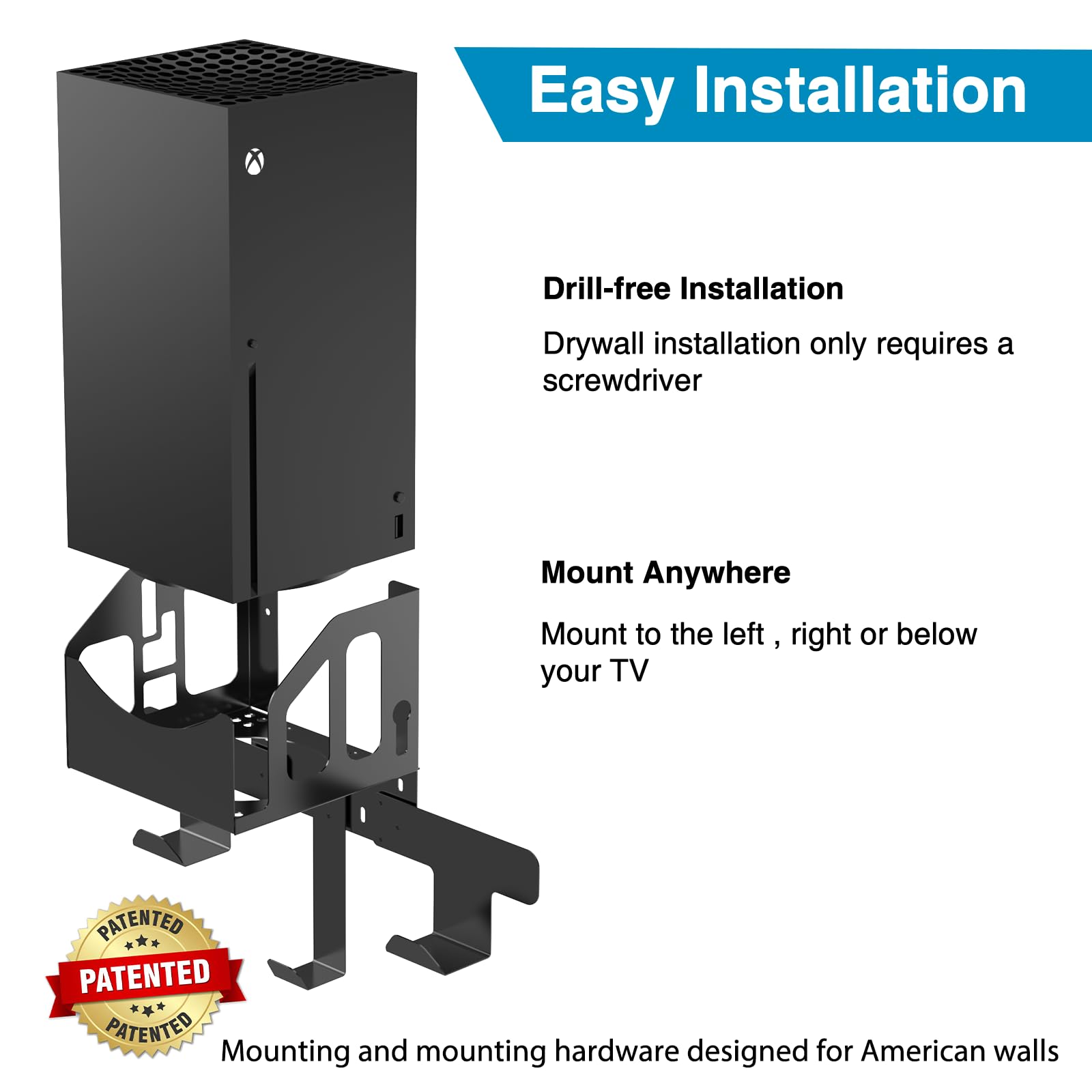 Wall Mount for Xbox Series X (with accessories installed near the TV), wall mount metal bracket kit for Xbox system,Controller Holder & Headphone Hanger,Black.