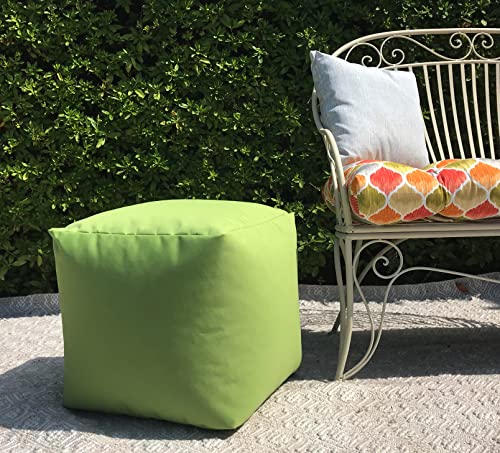Rulu Ottoman Outdoor/Indoor Sunbrella Bean Bag Pouf 19"x19"x18"H Canvas Gingko, Light Green