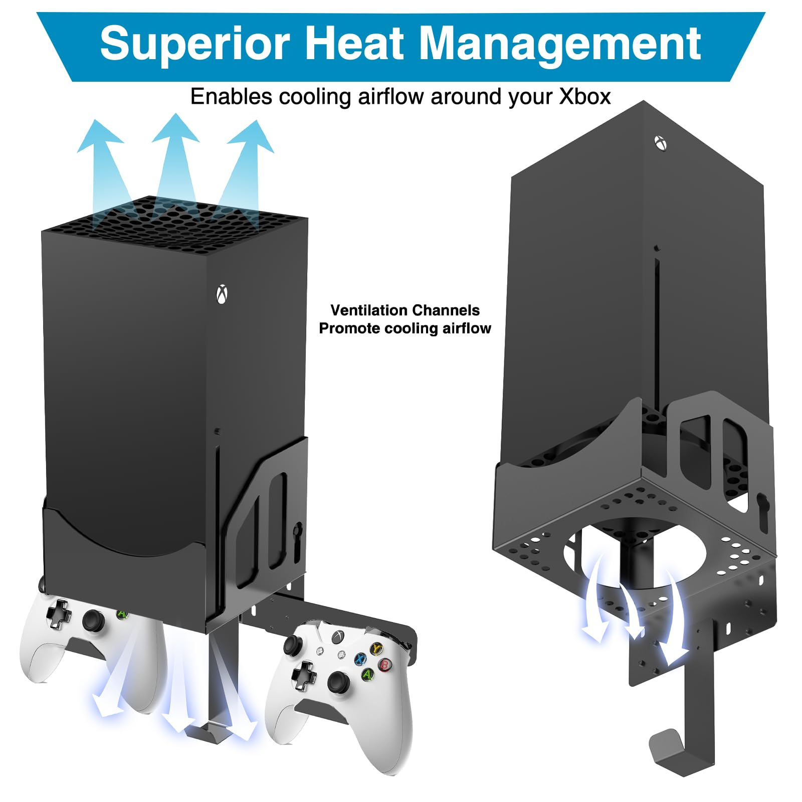 Wall Mount for Xbox Series X (with accessories installed near the TV), wall mount metal bracket kit for Xbox system,Controller Holder & Headphone Hanger,Black.