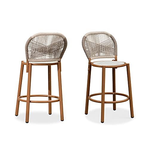 PURPLE LEAF Outdoor Counter Height Barstools Set Bistro Chairs Balcony Metal Seat with Back Aluminum Deck Patio Modern Rattan Wicker Bar Chairs