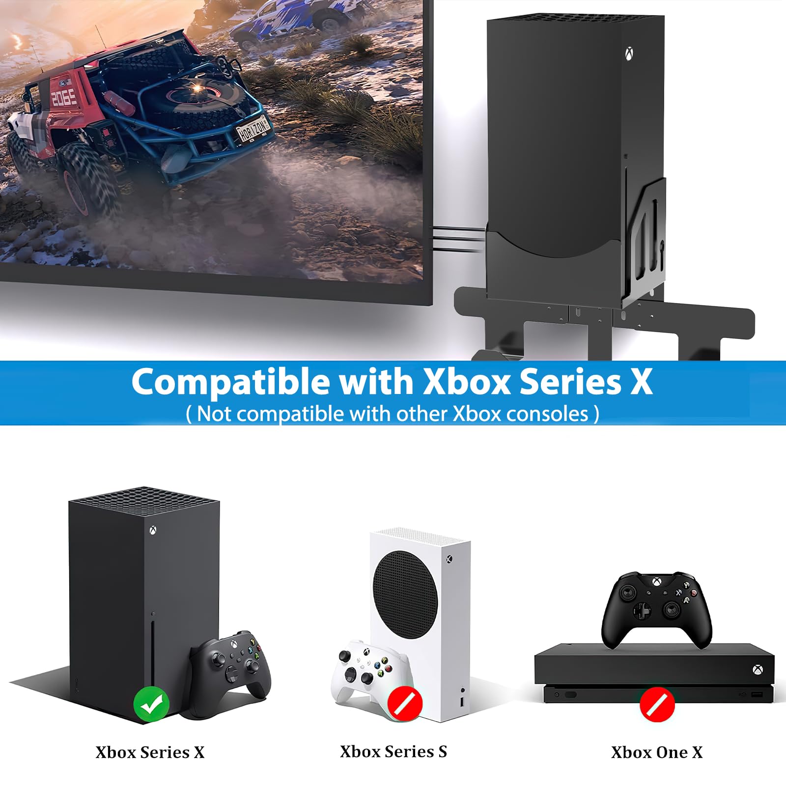 Wall Mount for Xbox Series X (with accessories installed near the TV), wall mount metal bracket kit for Xbox system,Controller Holder & Headphone Hanger,Black.