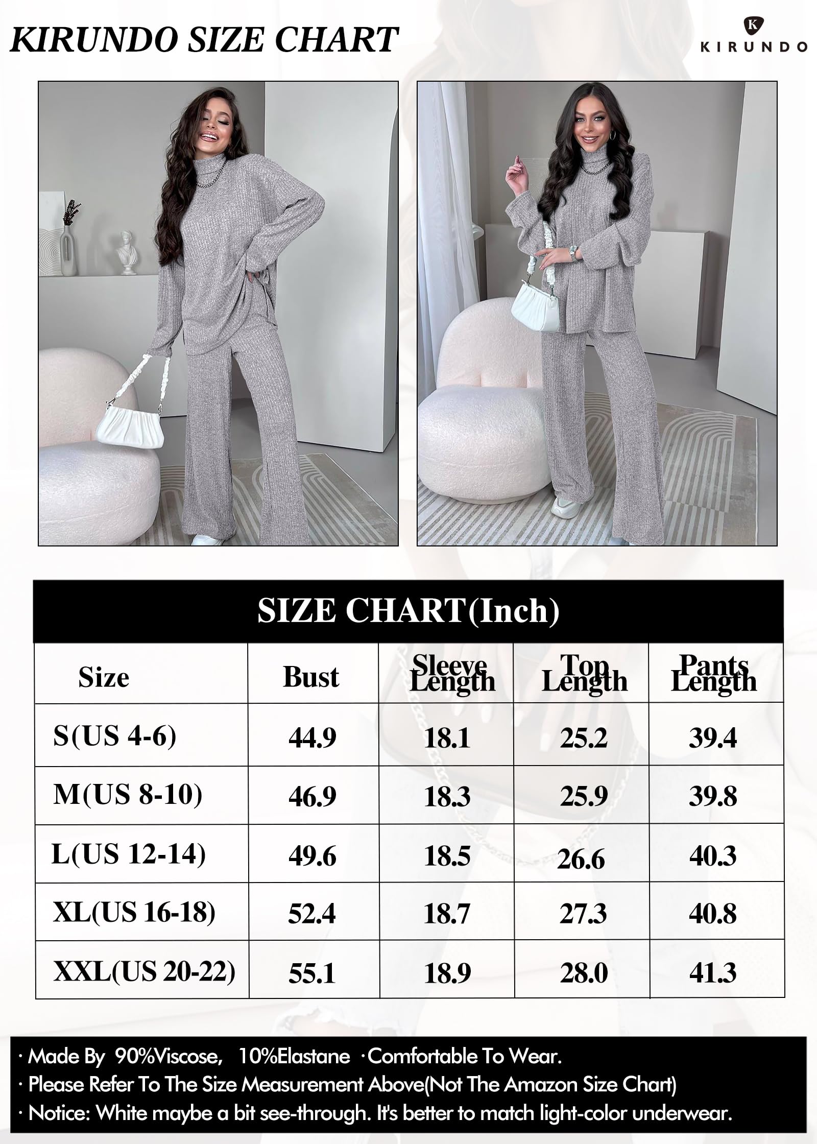 KIRUNDO Track Suits For Women Set Lounge Set Casual Long Sleeve Knitted Tops Long Pants Sweat Set Trendy Fall Clothes Casual Outfits(Grey, Small)