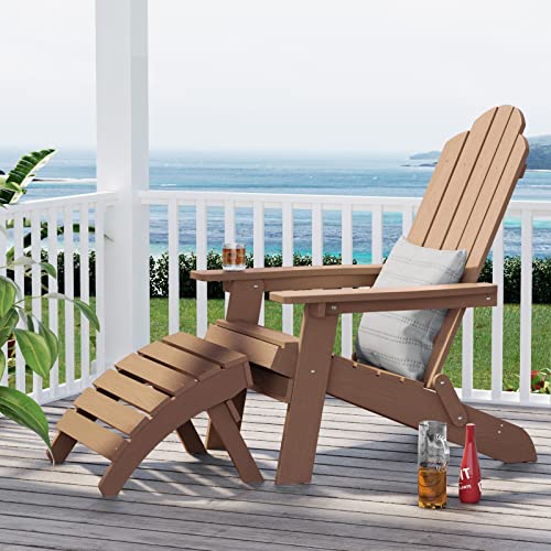 MXIMU Folding Adirondack Ottoman, Plastic Adirondack Footstool, Premium All Weather Ottoman for Adirondack Chairs, Wide Use in Backyard, Garden, Lawn, Porch, Poolside (Teak)