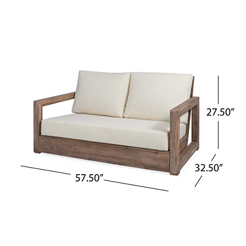Christopher Knight Home Randy Outdoor Acacia Wood Loveseat Set with Coffee Table, Brown and Beige