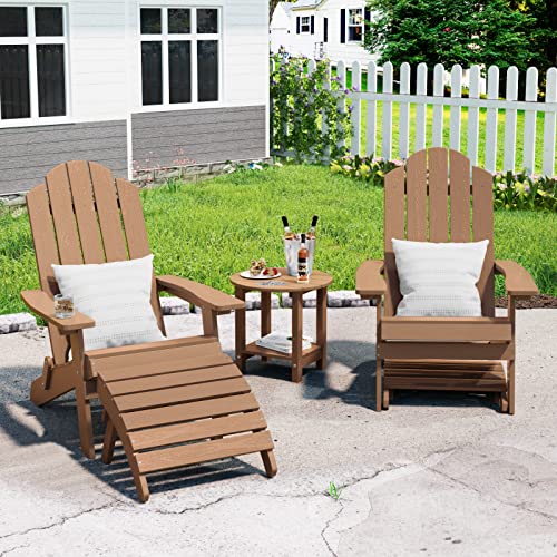 MXIMU Folding Adirondack Ottoman, Plastic Adirondack Footstool, Premium All Weather Ottoman for Adirondack Chairs, Wide Use in Backyard, Garden, Lawn, Porch, Poolside (Teak)