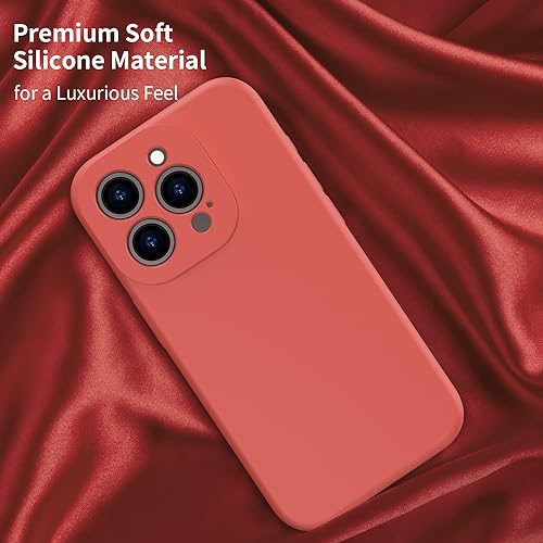 bicol for iPhone 15 Pro Max Case with Screen Protector,Enhanced Camera Lens Protection,Soft Liquid Silicone Slim Fit Protective Phone Cover 6.7" Coral