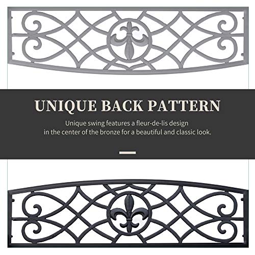 Outsunny 2-Person Porch Swing, Hanging Steel Patio Swing, Outdoor Swing Bench with Fleur-de-Lis Design for Garden Deck, 528 LBS Weight Capacity, Black