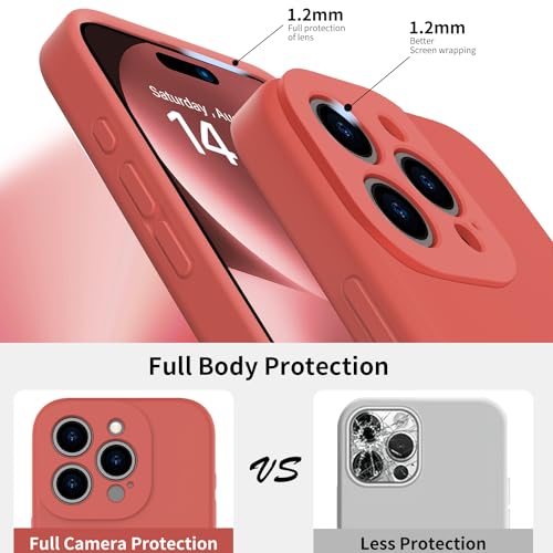 bicol for iPhone 15 Pro Max Case with Screen Protector,Enhanced Camera Lens Protection,Soft Liquid Silicone Slim Fit Protective Phone Cover 6.7" Coral