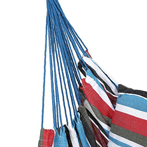 Blissun Hanging Hammock Chair, Hanging Swing Chair with Two Cushions, 34 Inch Wide Seat Blue & Green Stripes (Cool Breeze)