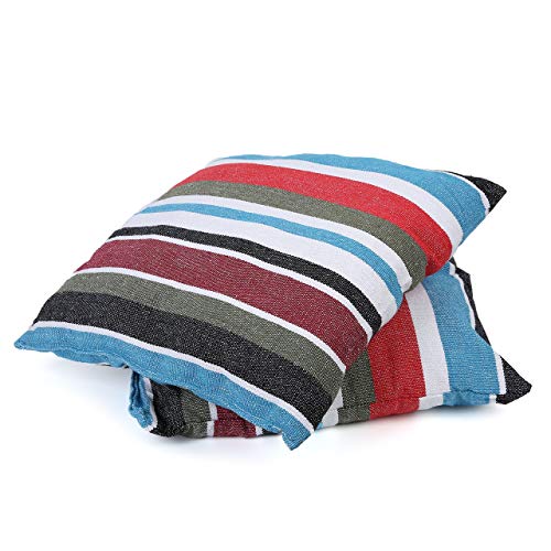 Blissun Hanging Hammock Chair, Hanging Swing Chair with Two Cushions, 34 Inch Wide Seat Blue & Green Stripes (Cool Breeze)