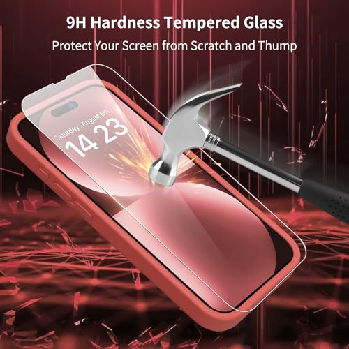 bicol for iPhone 15 Pro Max Case with Screen Protector,Enhanced Camera Lens Protection,Soft Liquid Silicone Slim Fit Protective Phone Cover 6.7" Coral