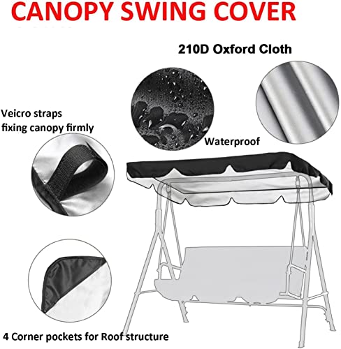 BTURYT Swing Canopy Replacement 3 Seater, Patio Swing with Canopy & Replacement Swing Seat,Waterproof Top Cover Set Swing Chair Awning Glider Swing Cover Porch Swing Cover