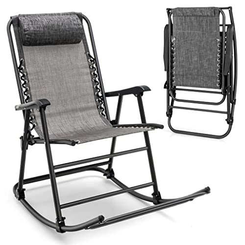 ZHYH Patio Camping Rocking Chair Folding Rocking Chair Footrest Blue