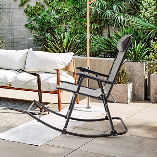 ZHYH Patio Camping Rocking Chair Folding Rocking Chair Footrest Blue