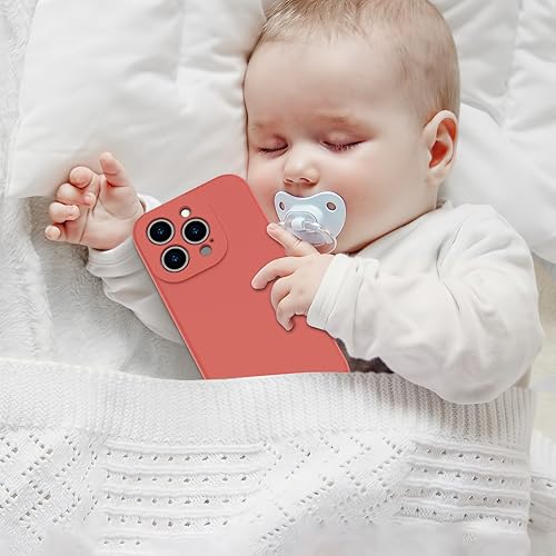 bicol for iPhone 15 Pro Max Case with Screen Protector,Enhanced Camera Lens Protection,Soft Liquid Silicone Slim Fit Protective Phone Cover 6.7" Coral
