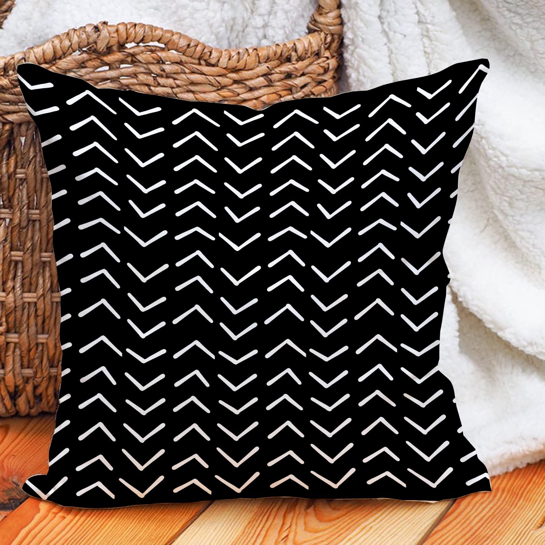 Leaveland Black and White Boho Arrow 20x20 Inch Throw Pillow Cover Bohemian Geometric Herringbone Decorative Square Cushion Case Fall Autumn Winter Christmas Home Decor Standard Size Accent Pillowcase