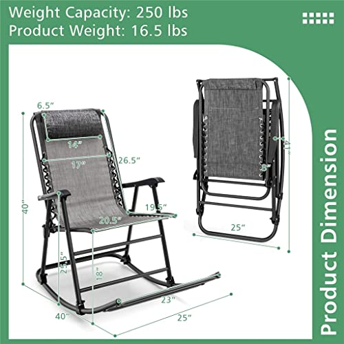 ZHYH Patio Camping Rocking Chair Folding Rocking Chair Footrest Blue