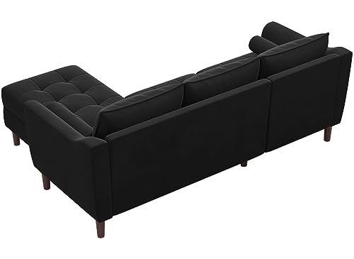 Belffin Black Velvet L Shaped Sectional Couch Small Convertible Couch Sectional Sofa 3-Seater Sofa Sectional with Reversible Chaise Ottoman for Apartment and Small Space