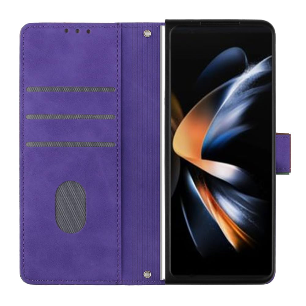 Aikukiki Case for Galaxy Z Fold 5,3D Leather Flip Folio Wallet Cover Magnetic Durable and Slim with Card Holder+Shoulder Layer Strap Phone Case for Samsung Galaxy Z Fold 5 5G,2023 (Purple)