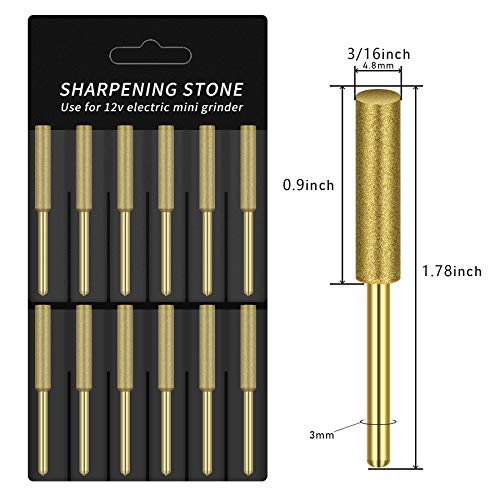 Diamond Chainsaw Sharpener Burr 1/8" Shank,5/32-Inch Electric Sure Sharp Replacement Sharpening Stones ,Suitable for Dremel Echo Poulan gasoline/electric chain saw 12Pack (5/32 Inch/ 4.0 mm)