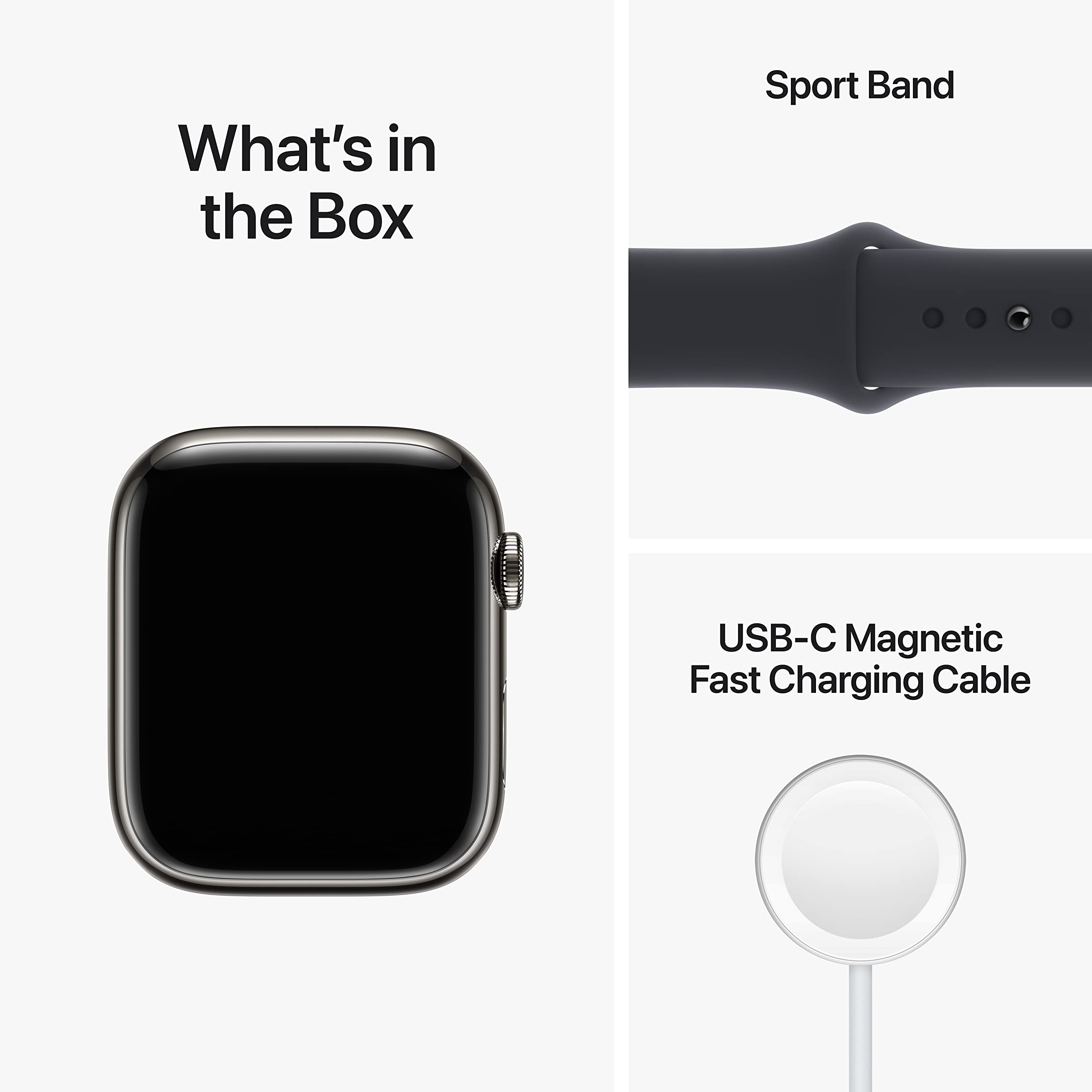 Apple Watch Series 8 (GPS + Cellular, 45MM) Graphite Stainless Steel Case with Midnight Sport Band, M/L (Renewed Premium)