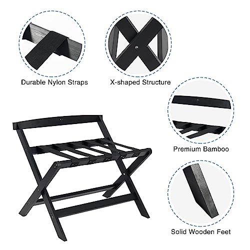 ALAPUR 2 Pack Folding Luggage Rack for Guest Room with Back, Foldable Suitcase Stand Holder for Bedroom, Living Room, Hotel Essentials