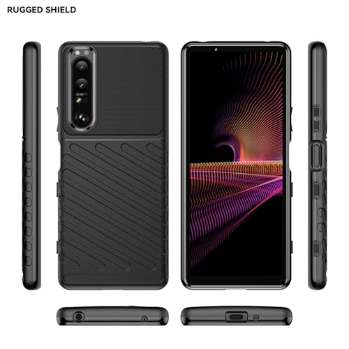 DFTCVBN Phone Case for Xperia 1 III Case, Sony 1 III XQBC62/V Case with Screen Protector, Military Grade Shockproof Rugged Shield Anti-Scratch Soft TPU Back Cover Cases for Sony Xperia 1 III Black