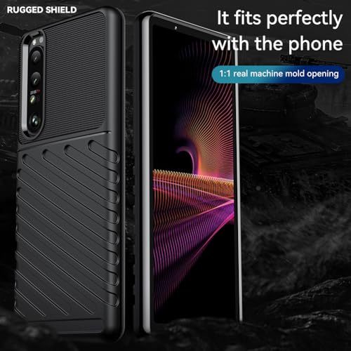 DFTCVBN Phone Case for Xperia 1 III Case, Sony 1 III XQBC62/V Case with Screen Protector, Military Grade Shockproof Rugged Shield Anti-Scratch Soft TPU Back Cover Cases for Sony Xperia 1 III Black