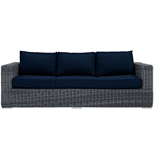 Modway EEI-1874-GRY-NAV Summon Wicker Rattan Outdoor Patio Sunbrella Sofa in Canvas Navy