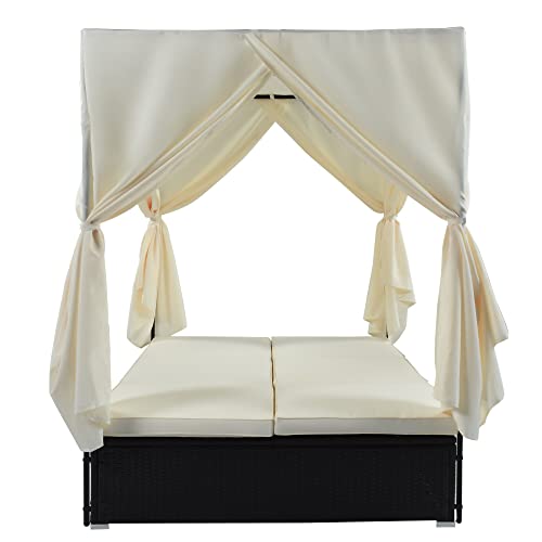 Outdoor Patio Wicker Sun Lounger with Cushions and Adjustable Seat for Swimming Pools, Patios, Shade and Comfortable Outdoor Recreation