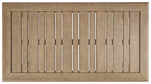 Signature Design by Ashley Gerianne Outdoor Rectangular Eucalyptus Wood Slat Top Coffee Table, Beige