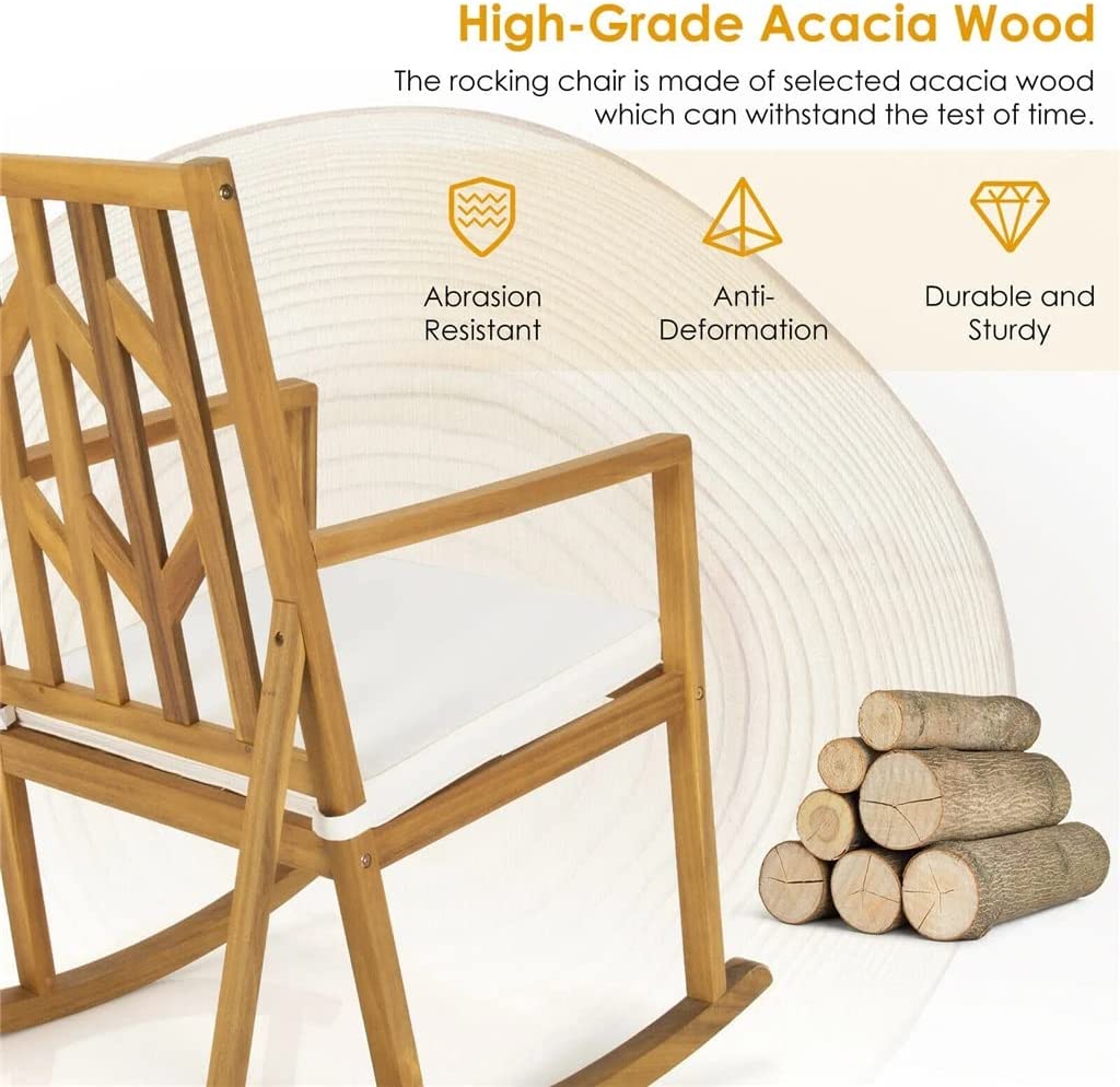 ZHYH Rocking Chair Acacia Arm Cushion Sofa Garden