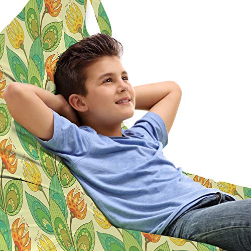 Ambesonne Flower Lounger Chair Bag, Pastel Colored Fresh Blooming Foliage Design with Hand Drawn Flourishing Branches, High Capacity Storage with Handle Container, Lounger Size, Multicolor