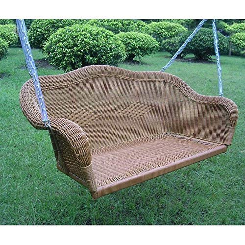 International Caravan Furniture Piece Resin Wicker Hanging Loveseat Swing