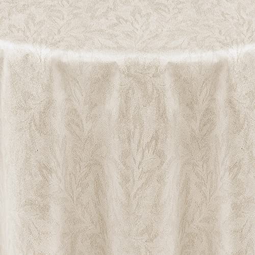 Newbridge Taupe Napa Leaf Solid Color Vinyl Flannel Backed Tablecloth, Hotel Quality Indoor/Outdoor Patio, Kitchen, BBQ, Dining Room Vinyl Tablecloth, 60β x 84β Oval