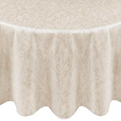 Newbridge Taupe Napa Leaf Solid Color Vinyl Flannel Backed Tablecloth, Hotel Quality Indoor/Outdoor Patio, Kitchen, BBQ, Dining Room Vinyl Tablecloth, 60β x 84β Oval