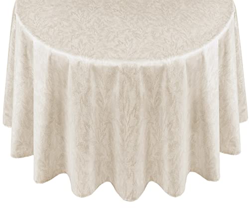 Newbridge Taupe Napa Leaf Solid Color Vinyl Flannel Backed Tablecloth, Hotel Quality Indoor/Outdoor Patio, Kitchen, BBQ, Dining Room Vinyl Tablecloth, 60β x 84β Oval