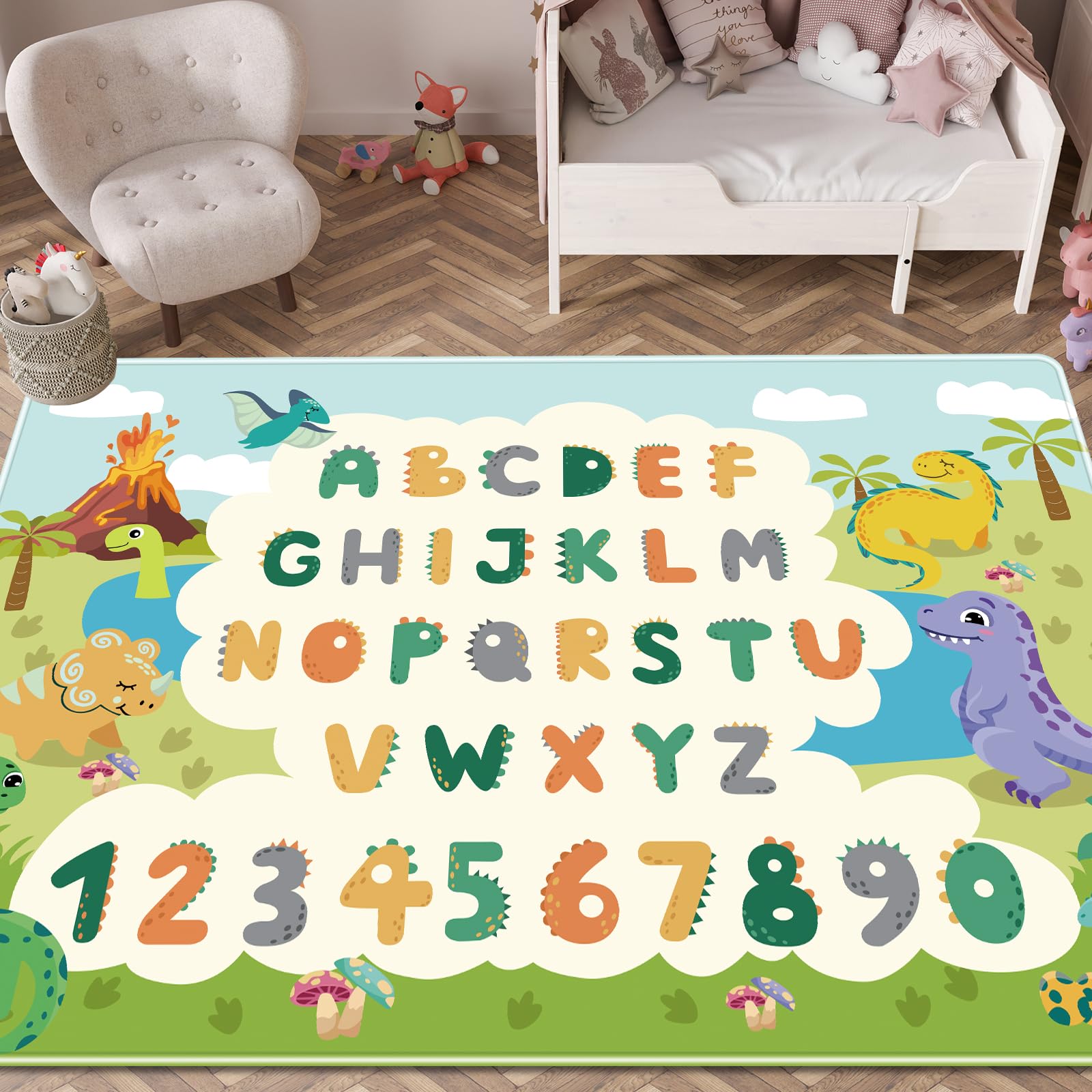 Kids Rug for Playroom,59 X 39.3 Inch Dinosaur Kids Play Mat ABC Classroom Rug,Non-Slip Cute Alphabet Rug Soft Kids Floor Mats Carpet,Toddler Baby Playroom Mat for Kids Room Classroom Playroom