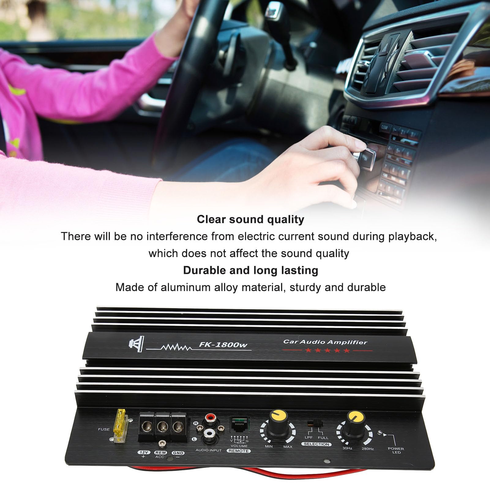 Car Audio Power Amplifier Board, 12V 1800W Mono High Power Bass Subwoofer Amp with Dissipation Panel, Automotive Amplifier for Car Speaker Modification