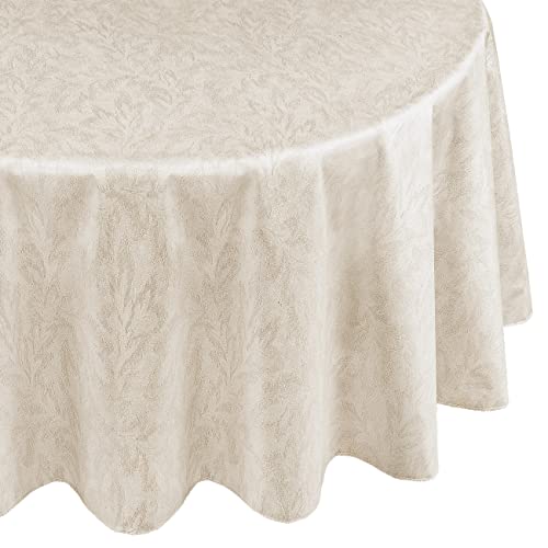Newbridge Taupe Napa Leaf Solid Color Vinyl Flannel Backed Tablecloth, Hotel Quality Indoor/Outdoor Patio, Kitchen, BBQ, Dining Room Vinyl Tablecloth, 60β x 84β Oval