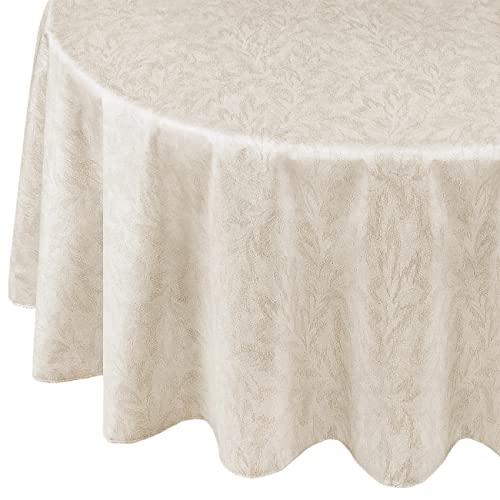 Newbridge Taupe Napa Leaf Solid Color Vinyl Flannel Backed Tablecloth, Hotel Quality Indoor/Outdoor Patio, Kitchen, BBQ, Dining Room Vinyl Tablecloth, 60β x 84β Oval