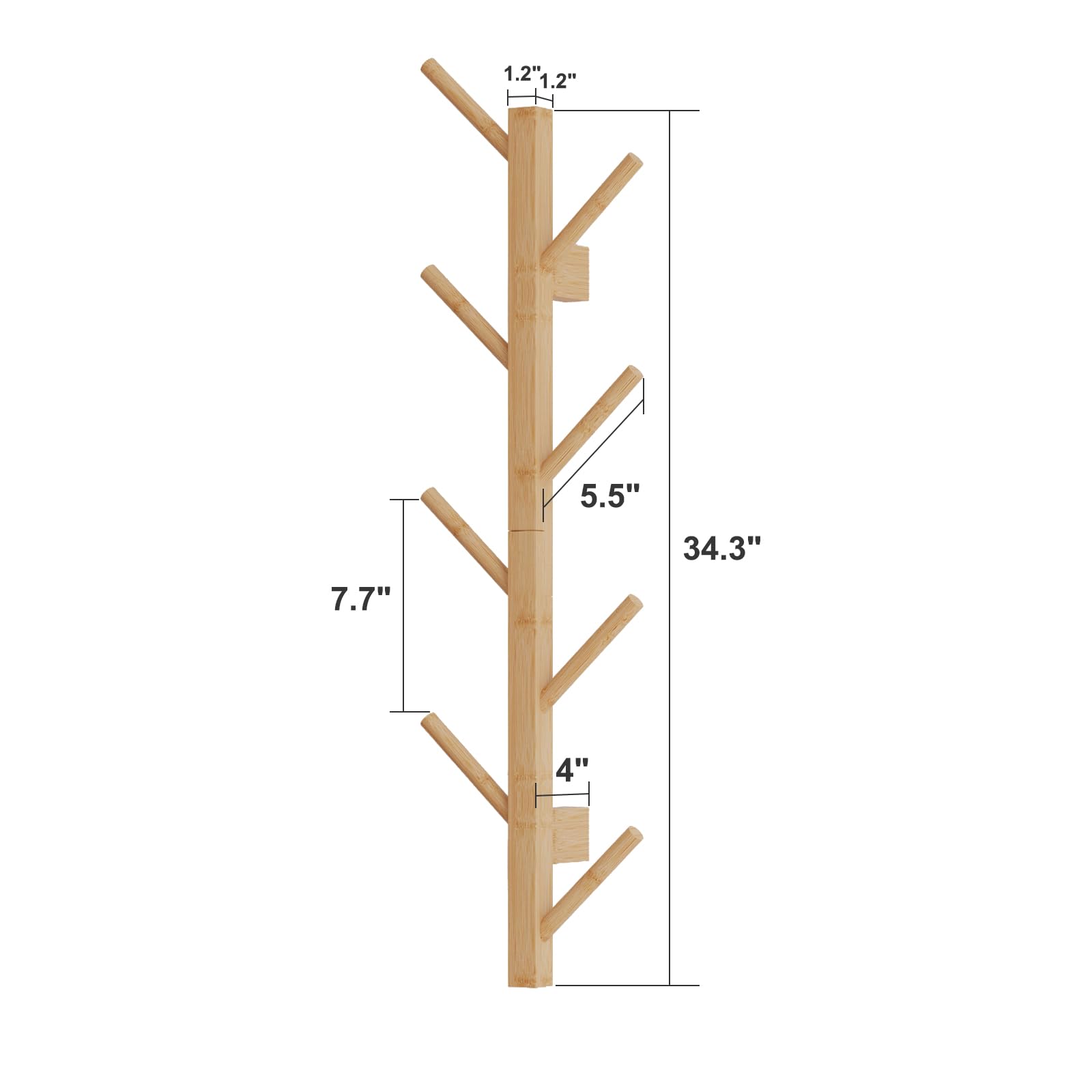 Furshus Coat Rack Wall Mount,Bamboo Vertical Hat Rack for Wall,Wall Coat Tree,Coat Hanger,Floating Coat Rack for Hats,Jackets,Bags,Entryway Bedroom (Natural)