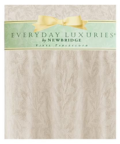 Newbridge Taupe Napa Leaf Solid Color Vinyl Flannel Backed Tablecloth, Hotel Quality Indoor/Outdoor Patio, Kitchen, BBQ, Dining Room Vinyl Tablecloth, 60β x 84β Oval