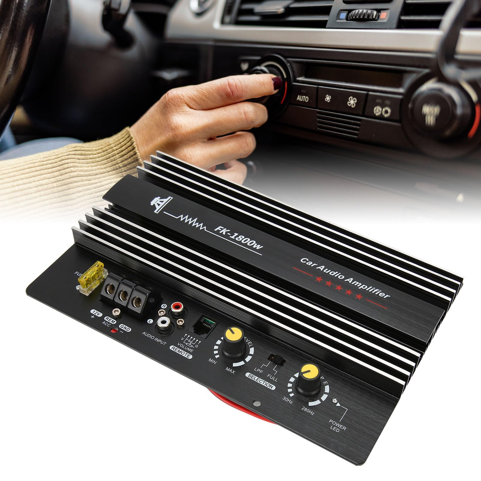 Car Audio Power Amplifier Board, 12V 1800W Mono High Power Bass Subwoofer Amp with Dissipation Panel, Automotive Amplifier for Car Speaker Modification