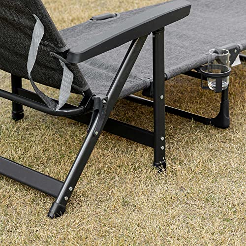 Outsunny Outdoor Folding Chaise Lounge Chair, Mesh Fabric Pool Chair with Adjustable Backrest, Pillow and Cup Holder for Poolside, Deck, and Backyard, Grey