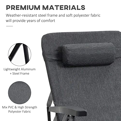 Outsunny Outdoor Folding Chaise Lounge Chair, Mesh Fabric Pool Chair with Adjustable Backrest, Pillow and Cup Holder for Poolside, Deck, and Backyard, Grey