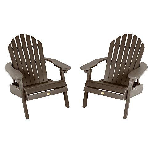 highwood Hamilton Folding and Reclining Adirondack Chairs, 2-Piece Set, Weathered Acorn