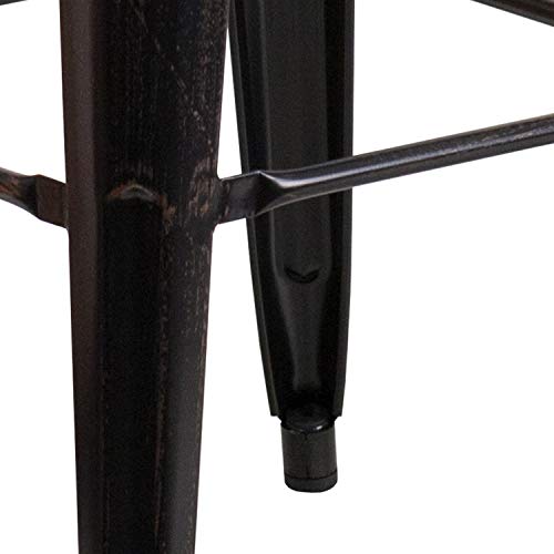 Merrick Lane Newark Series Black-Antique Gold 30" High Backless Metal Bar Height Stool with Square Seat for Indoor-Outdoor Use